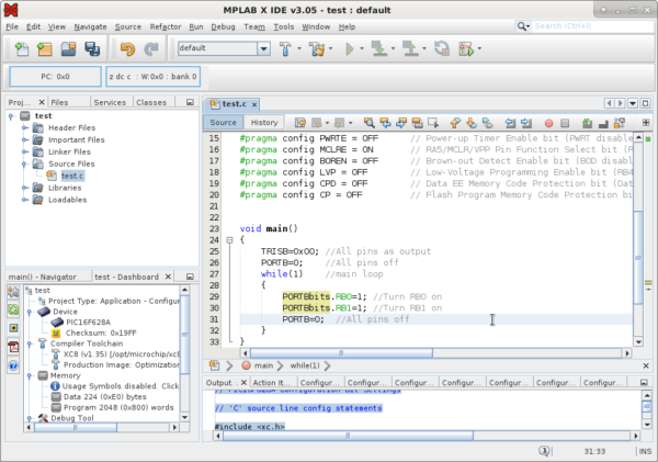 MPLAB X e XC8 no PICsimLab - Exemplo - Embarcados