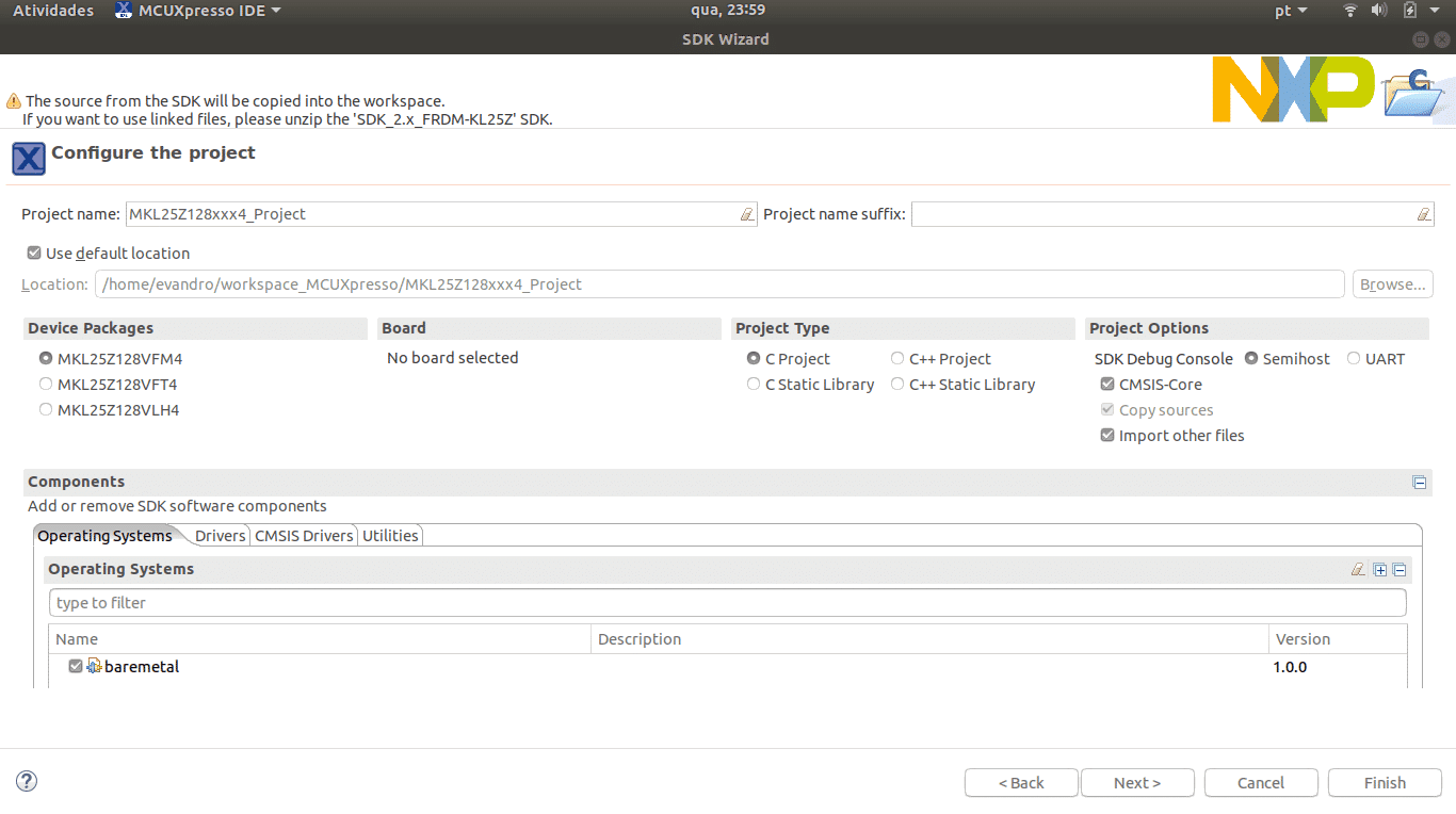 Primeiros passo com MCUXpresso IDE - Embarcados