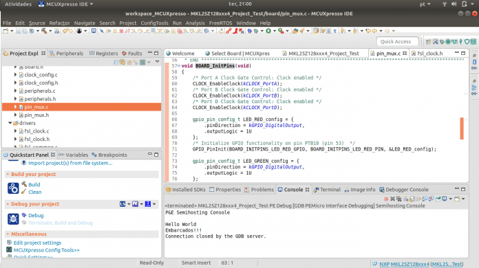 Primeiros passo com MCUXpresso IDE - Embarcados