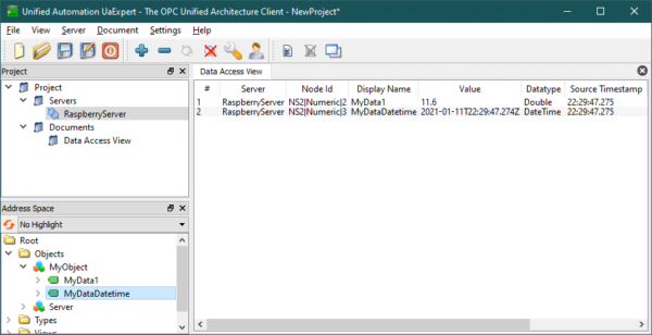 Python FreeOPCUA Server e Client Embarcados