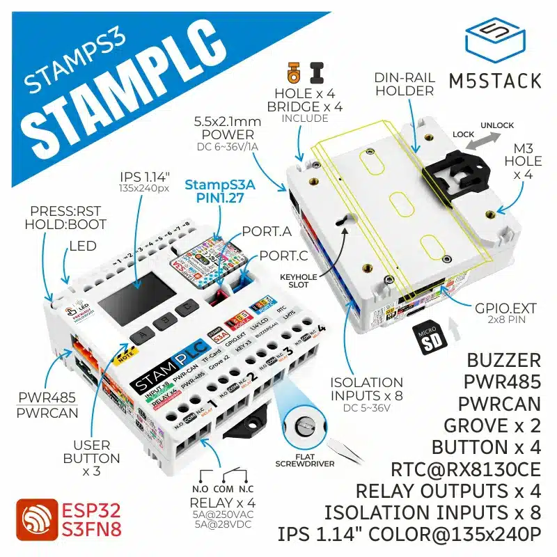 StamPLC - Controlador Lógico Programável (PLC) da M5Stack